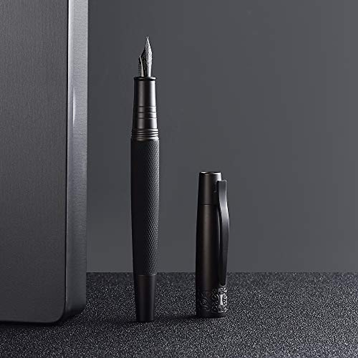 Hongdian 6013 Matte Black Fountain Pen Titanium Black Extra Fine Nib with Metal Gift Box Set