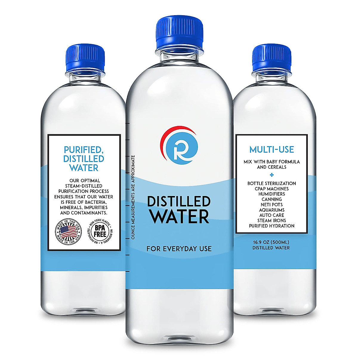 Resway Distilled Water 16.9 fl.oz. | General Multi-Use | Purified Distilled Water for Drinking, Baby Formula, Nutrition Powder, Aquarium Care | Everyday Use | 12 Pack