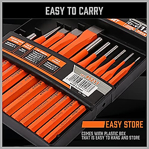 HORUSDY 12-Piece Punch and Chisel Set, Including Taper Punch, Cold Chisels, Pin Punch, Center Punch
