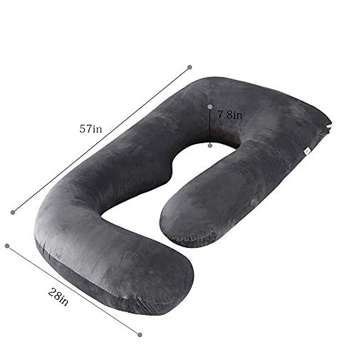 CDEN Pregnancy Pillow, J Shaped Full Body Pillow 57", Maternity Pillow Support for Back, Legs, Neck, HIPS for Pregnant Women with Removable Washable Velvet Cover(Darkgrey)