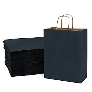 Prime Line Packaging 10x5x13 100 Pack Navy Blue Gift Bags with Handles, Medium Paper Bags for Gift Wrapping, Shopping Bags for Small Business, Retail
