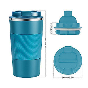 YINJOYI 17oz Travel Coffee Cups Insulated Mug Thermal Tumbler to Go with Lid Leak Proof Reusable Stainless Steel Coffee Mug Spill Proof for Hot and Iced Cold Drinks (Blue, 510ml)