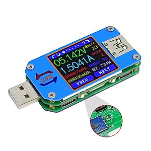 RD UM25C 1.44 Inch 5A USB 2.0 Type C Tester Voltage Current Power Charger Voltmeter Ammeter Multimeter Measure Cable Resistance Load Impedance Measurement Tester Support APP(UM25C)
