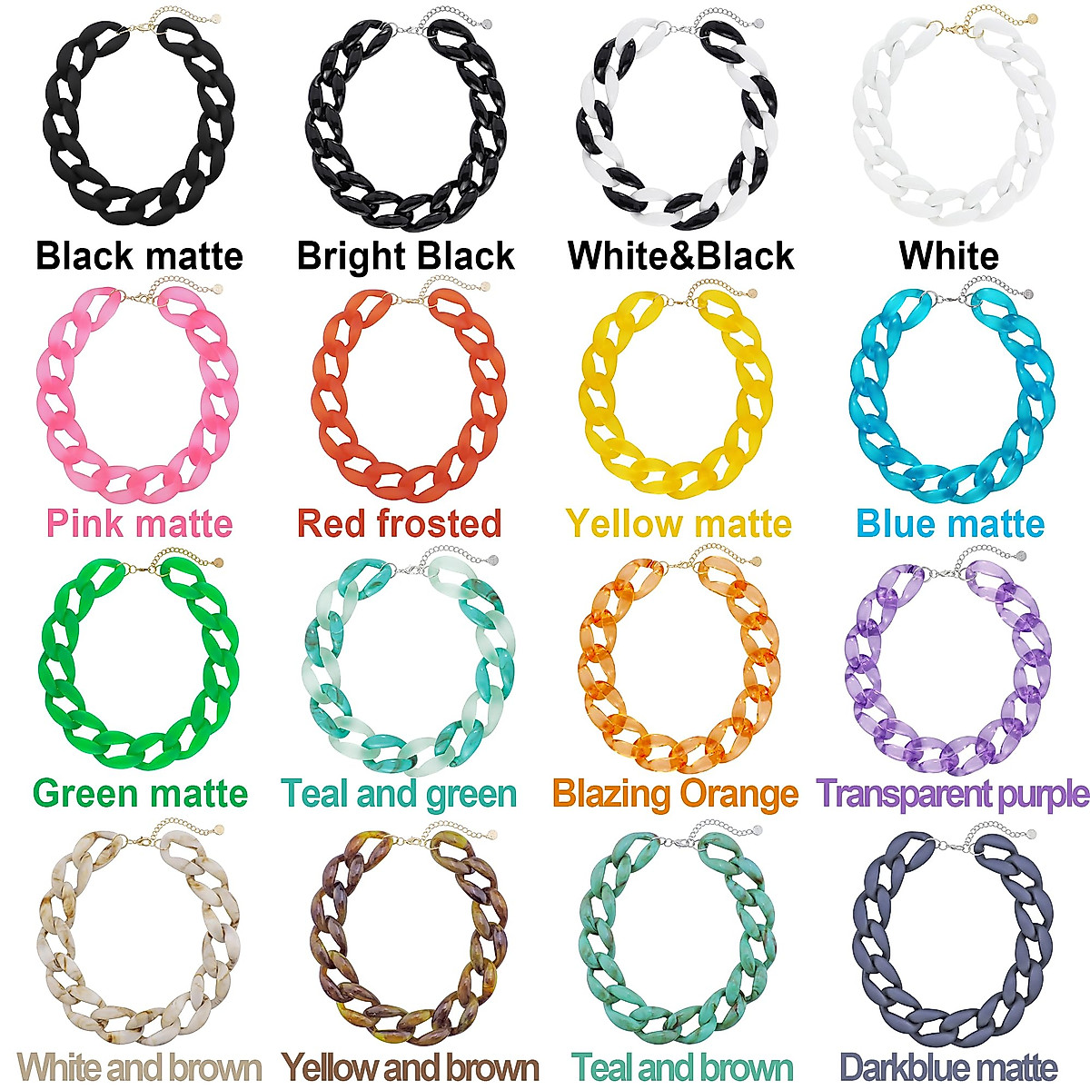 Firstmeet Chunky Acrylic Necklace Smooth Chain Link Cool Statement Choker Cuban Style Jewelry Gift for Women(XL-1118-Black matte)