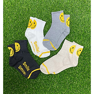 holawit Happy Face Fun Design Positive Smile Back Point Quarter Socks 4P Set