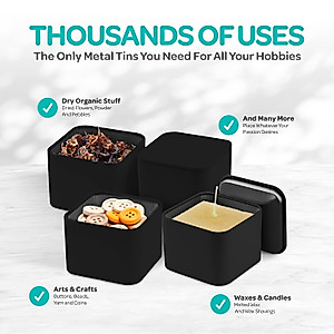 Hearts & Crafts Black Square Candle Tins 8 oz with Lids - 24-Pack of Bulk Candle Jars for Making Candles, Arts & Crafts, Storage, Gifts, and More - Empty Candle Jars with Lids