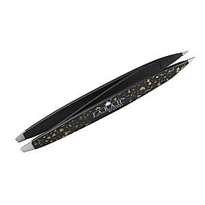 F.A.R.A.H. Z-Tweeze Professional Stainless Steel Dual Ended Precision Tweezers Galaxy Gold Style with Slanted and Pointed Tips