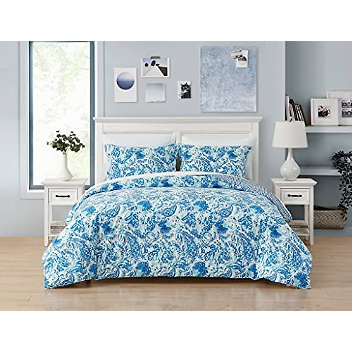 Poppy & Fritz - Queen Duvet Cover Set, Breathable Cotton Bedding with Matching Shams & Zipper Closure, All Season Home Decor (Brooke Blue, Queen)