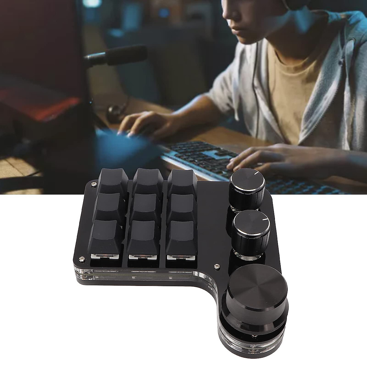 RGB Mechanical Gaming Keyboard 9 Key, One Handed Macro Keypad, LED Backlit Programmable Macro Mechanical Keyboard 3 Knob Blue Switch, for PC Game