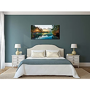 Autumn Lake Large Stretched Canvas Wall Art For Living Room Bedroom Home Decoration,Mordern Morning Sunrise View Print Picture Painting Decor Giclee Artwork,Gallery Wrapped Gift,Inner Frame(24x48)