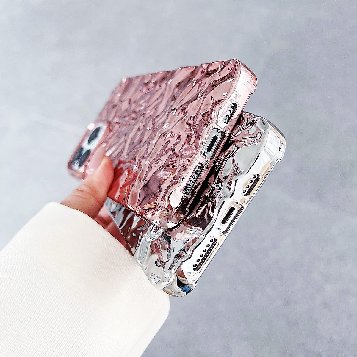 ekoneda Compatible for iPhone 13 Pro Max Case Cute Glitter Fashion Women Girly Luxury Tin Foil Pleated Design Phone Cases 3D Pink Silicone Electroplated Sparkly Slim Soft Glossy Cover 6.7 Inch