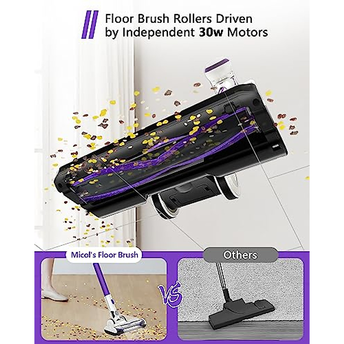 Micol Cordless Vacuum Cleaner, 6-in-1 Lightweight Stick Vacuum, 2 Modes of Powerful Suction, Maximum 38 Mins Runtime, Removable Battery, Household Vacuum Cleaner for Home Hard Floor Pet Hair Carpet
