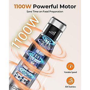 KOIOS Immersion Blender, 1100W Trigger Variable Speed Hand Blender, 5-in-1 Immersion Blender Handheld, Anti-scratch Stick Blender with Chopper, Whisk, Beaker and Frother, Non-BPA