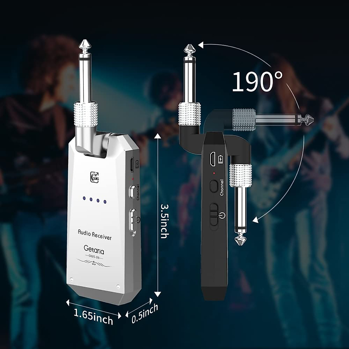 Getaria 5.8GHz Wireless Guitar System Wireless Guitar Transmitter Receiver Set 4 Channels for Electric Guitar Bass