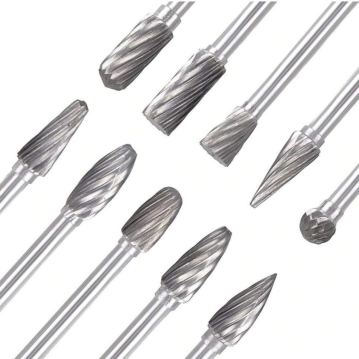 Eyech 10pc Tungsten Carbide Burr Set 1/4" Shank Double Cut Rotary Cutting Burr Set Die Grinder Bits for Steel Metal Wood Woodworking Carving, Polishing, and Engraving