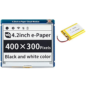 Bicool Waveshare 4.2inch E-Paper Cloud Module 400×300 Pixels e-Ink Display, Bluetooth 4.2 Connectivity Paper-Like Effect,Long Battery Life Support Quick Charge, 4.2inch WiFi e-Paper Display