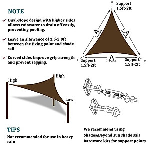 Shade&Beyond Sun Shade Sail 16' x 16' x 16' Triangle Sail Shade Canopy for Patio UV Block for Outdoor Facility and Activities Brown, (We Make Custom Size)