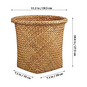 Operitacx Waste Basket Basket Woven Waste Rattan Trash Laundry Hamper Trash Can Garbage Container Bin Storage for Plant Pot Clothes Sundries 10.4X11.4 inch Laundry Wicker Seagrass Baskets