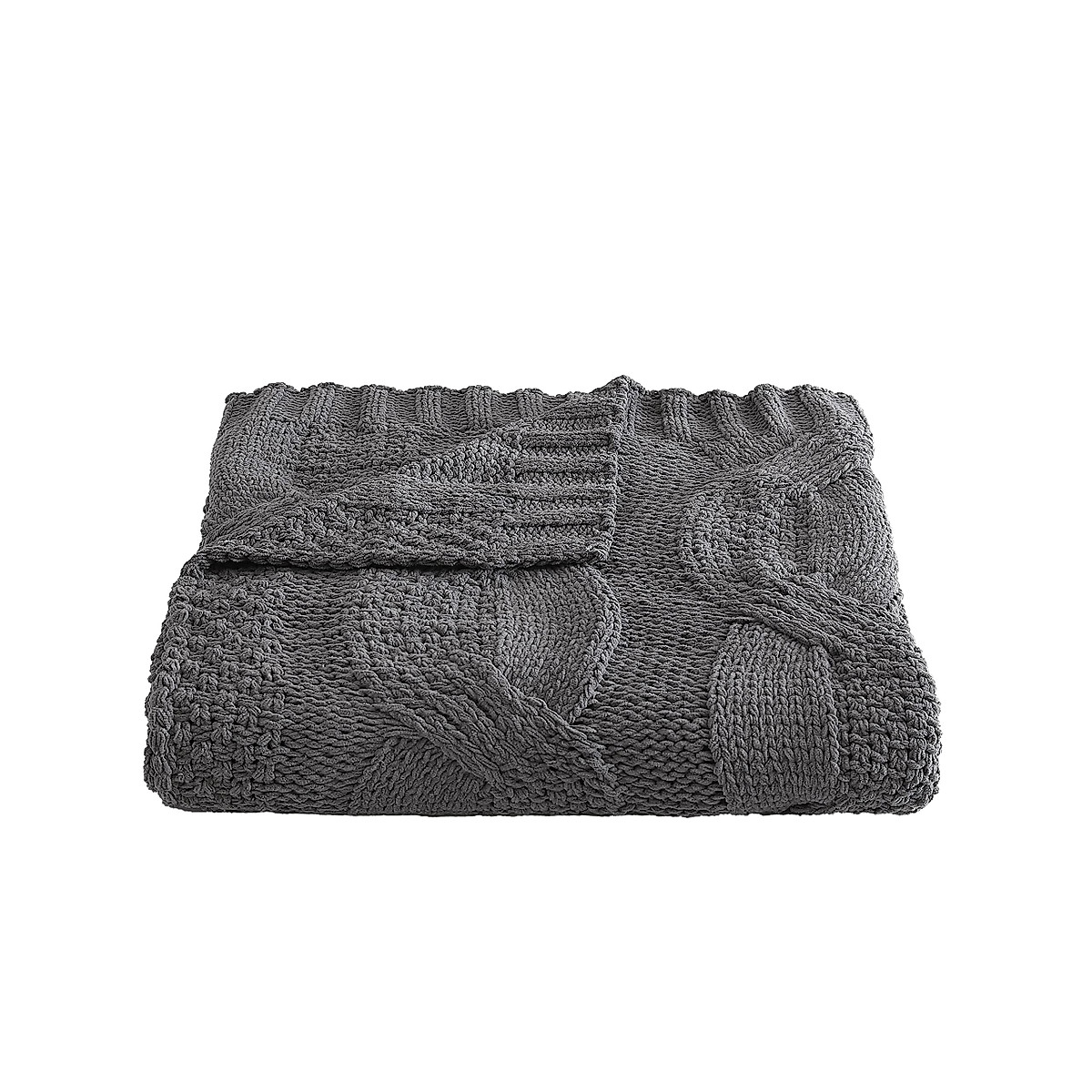 Vera Wang- Throw Blanket, Ultra Soft Chenille Home Décor, All Season Designer Bedding (Large Cable Knit Charcoal Grey, 50 x 70)