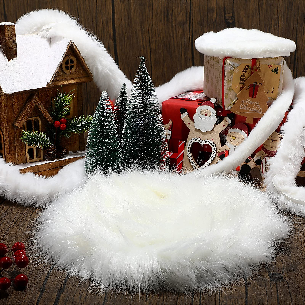 Christmas White Faux Fur Trim 3 Rolls 6 Yards Faux Fur Fabric Fluffy Ribbon Trim Furry Stripe Fake Craft Fur Trim Ribbon for DIY Craft Costume Boots Winter Christmas Tree Garland Decor, 3 Sizes