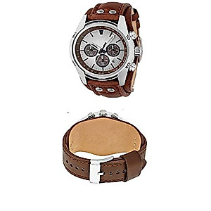 Dioway for Fossil CH2891 Leather Watch Bands 22mm Replacement with Stainless Steel Buckle - Brown 22mm Fossil CH2891 Leather Watch Strap