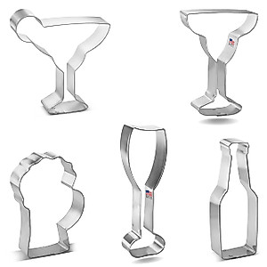 Foose Cookie Cutters Cocktail Drinks 5 Pc Set with Recipe Card, Made in USA