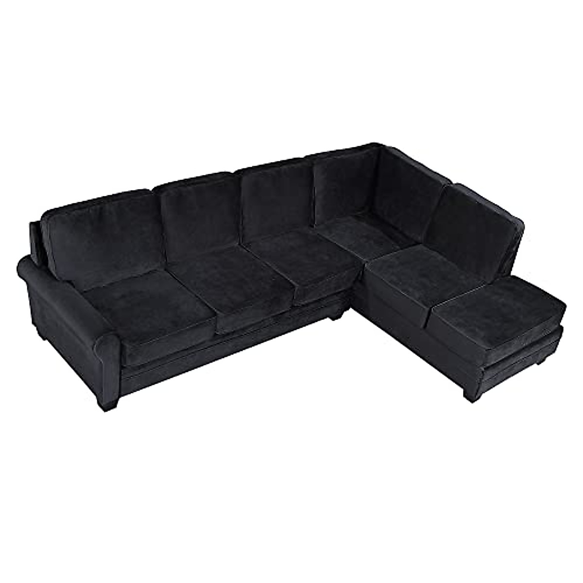 OMNIOF Modern Velvety Upholstered Sofa Couch with Scrolled Arm for Surviving Room Space, Reversible Sectioned Sofa (Color : Preto)