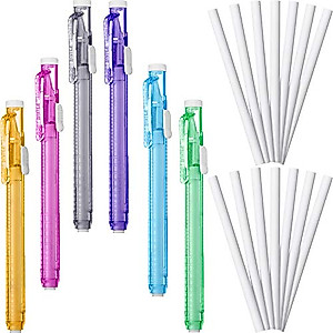 36 Pieces Eraser Pen Retractable Mechanical Eraser Pen Include 6 Packs Click Eraser Pen and 30 Click Erasers Refill for School Office Painting Writing (Clear Color)