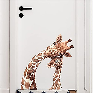 ROFARSO Lifelike Cute Lovely Mother and Little Giraffe Animal Wall Sticker Removable Wall Decal Peel and Stick Wall Art Decoration Home Decor for Nursery Kid Baby Bedroom Living Room Playing Room Mural
