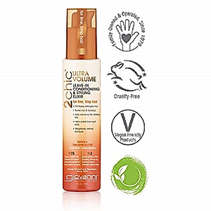 GIOVANNI 2chic Ultra-Volume Leave-In Conditioning & Styling Elixir - Builds Volume, Promotes Weightless Control for Fine/Thin Hair, Volumizing Formula with Papaya & Tangerine Butter, Color Safe - 4 oz