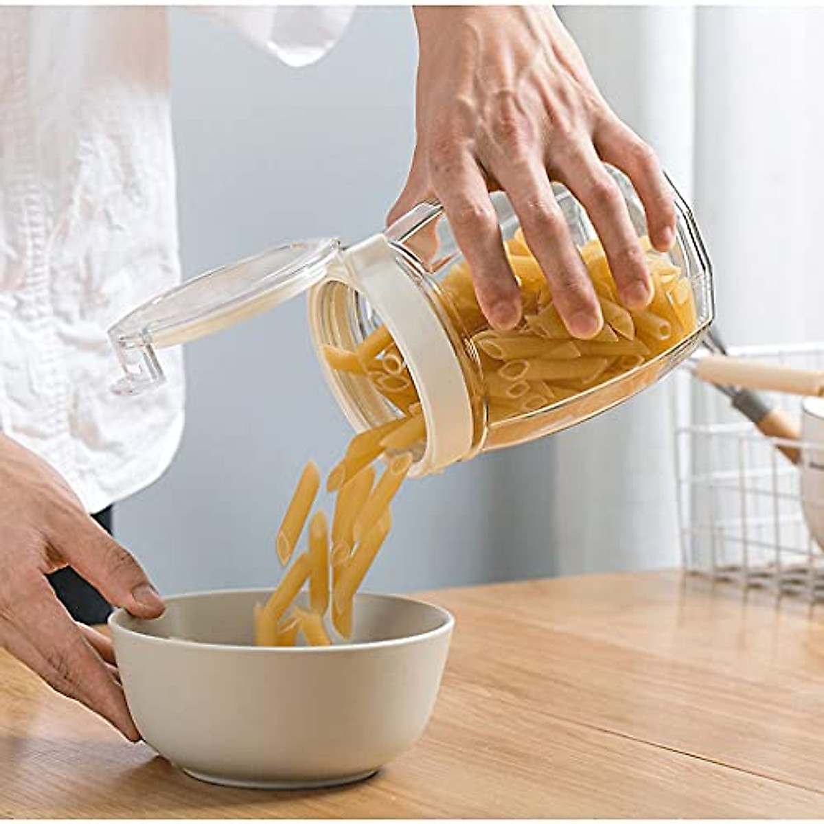 RFME Transparent Kitchen Storage Glass Tube flip Type Large capacity-1pcs Medium