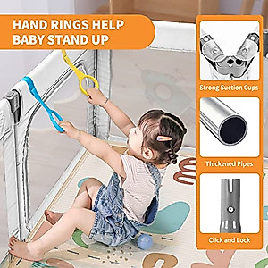 Adjustable Baby Playpen 71''x59'' Play Pens for Babies and Toddlers Foldable Baby Playards with Gate Large Baby Fence Play Area, Light Grey