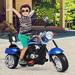 HONEY JOY Kids Motorcycle,6V Battery Powered Toddler Chopper Motorbike Ride On Toy w/Horn & Headlight, Foot Pedal, 3-Wheel Mini Electric Motorcycle for Kids, Gift for Boys Girls(Blue)