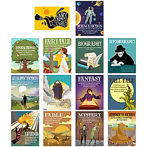 Outus Literary Genres Posters Bulletin Board Set for Classroom Literature Poster Wall Art Print Teacher Educational Art Print for High Middle School Classroom Decoration(14 Pcs, Classic)