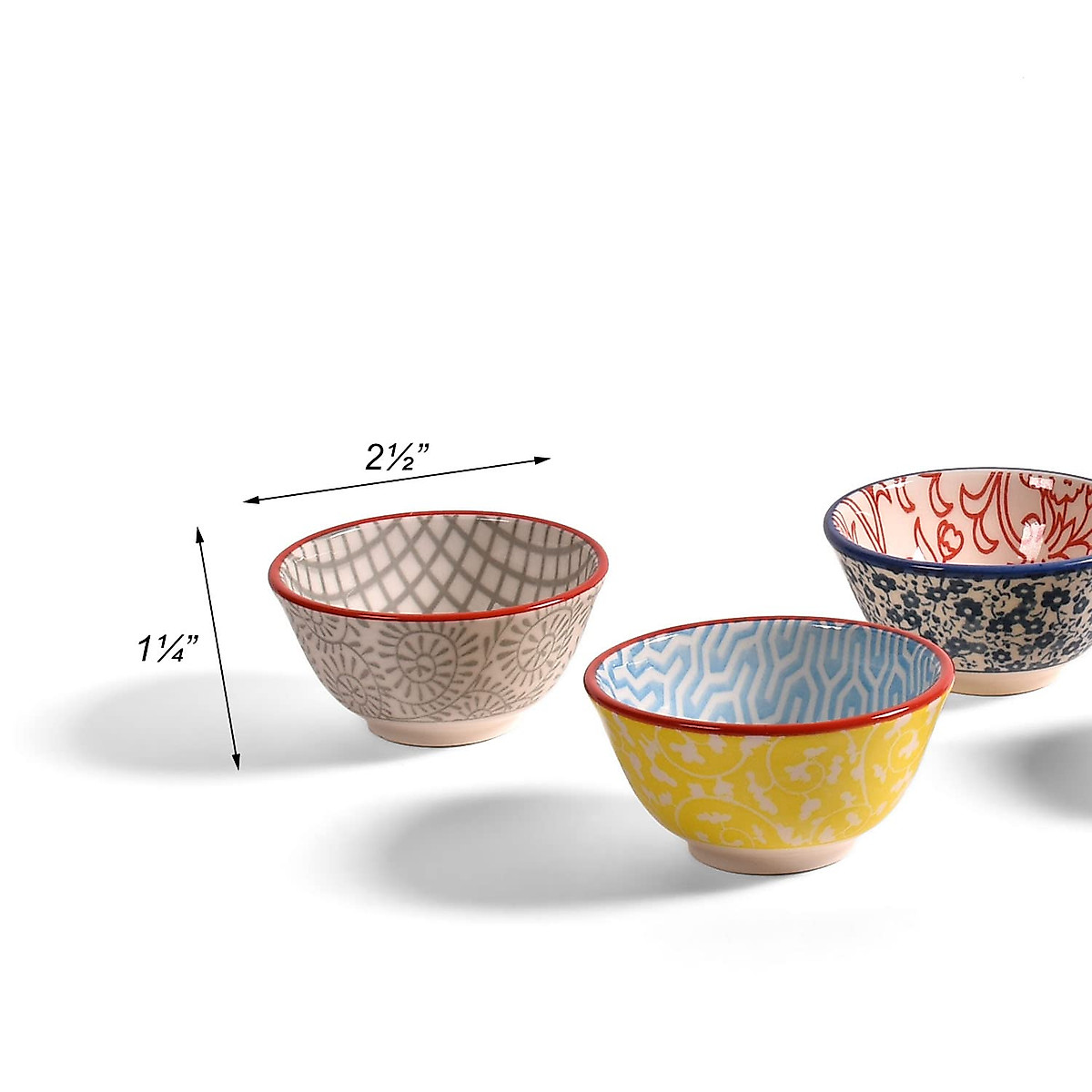 The Barrington Garage Patterned 2-1/2-inch Ceramic Wasabi/Pinch Bowls, Set of 4, Multicolor