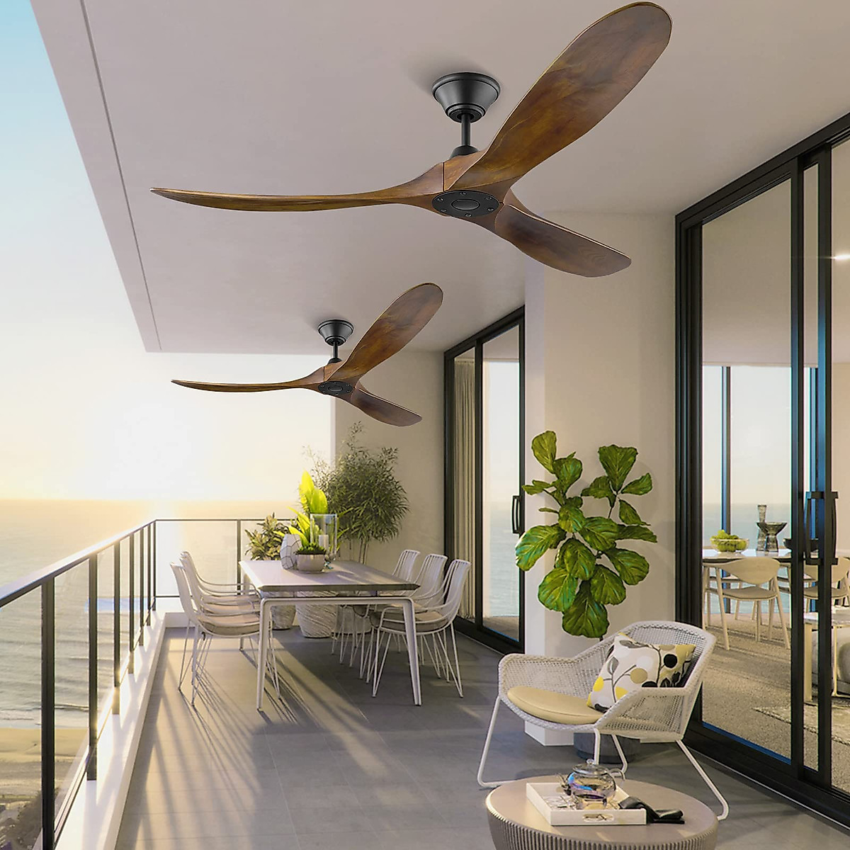 NWIASS 70 Inch Outdoor Ceiling Fans for Patios, Modern Ceiling Fan No Light with Remote Solid Wood Ceiling Fan Damp Rated, 3 Blade Large Ceiling Fan for Indoor High Low Sloped Ceiling, DC Ceiling Fan