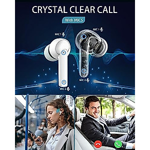 Mysic Wireless Earbuds,Bluetooth 5.3 Earbuds Built in 4 ENC Stereo Microphone Bluetooth Headphones 42H Playtime with Charging Case IPX7 Waterproof Mini in-Ear Earphones for iOS Android(White)