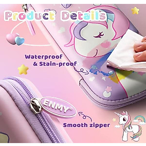 Unicorn Pencil Case, Cute Large Capacity Pen Box for Girls, 3D EVA Stationery Bag Pink Pencil Pouch Organizer with Compartments, Anti-Shock School Supplies Multi-Compartment for Kids Students (MOON L)
