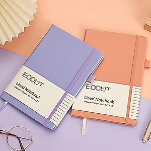 EOOUT Lined Journal Notebook for Women, 2 Pack, 5.7 x 8.3 Inches, Cute Aesthetic College Ruled, Leather Hardcover Notebook, 160 Pages, Back Pocket, Office School Supplies Gifts, Blush, Lavender