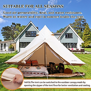 LETKIND Canvas Tent with Stove Jack, 4 Season Waterproof Camping Tent 4/6 Person Luxury Outdoor Glamping Yurt for Camping, Cotton Bell Tent for Winter Camping for Hunting Party