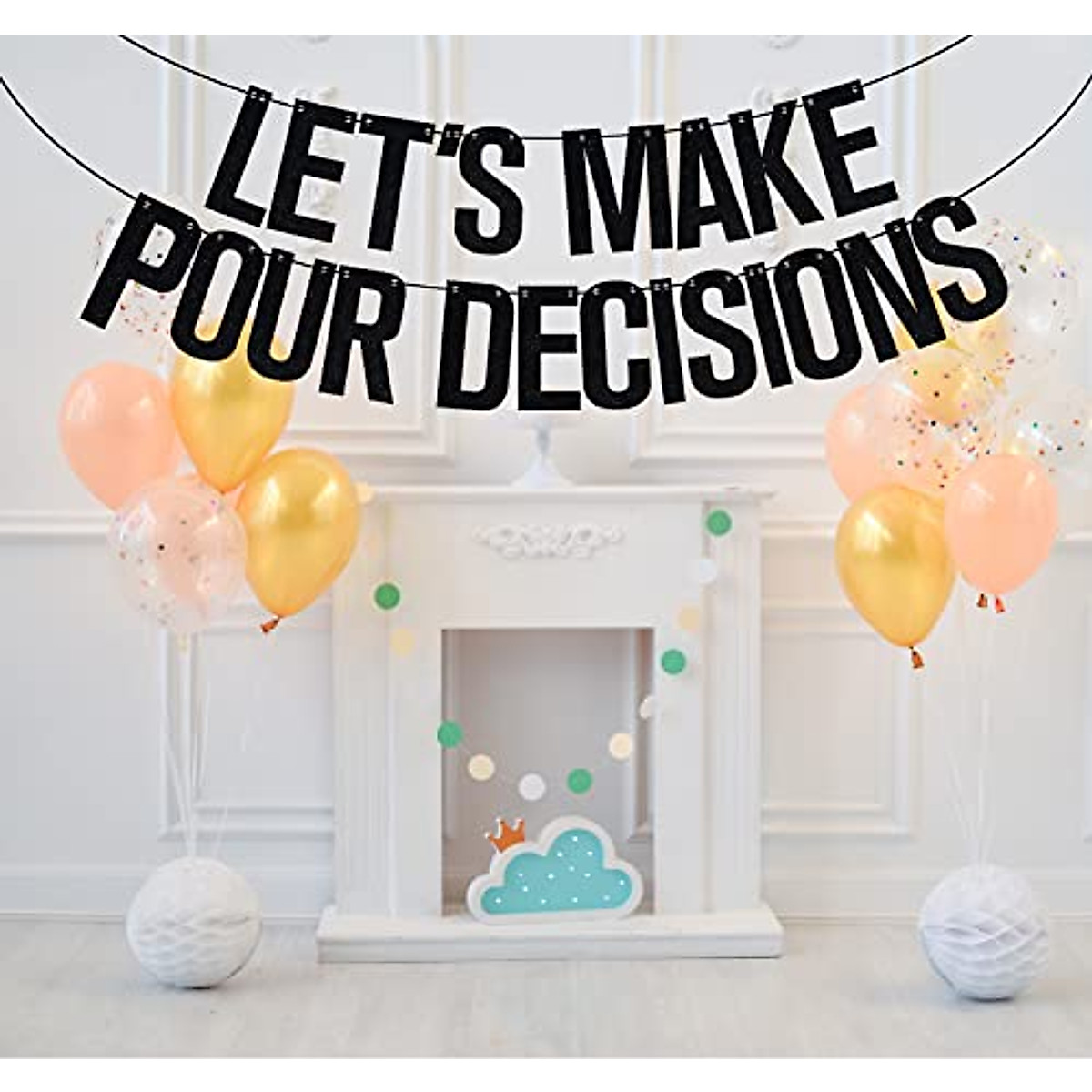 Let's Make Pour Decision Banner, Girl's Night, Wine Party Banner, Bachelorette Party Decorations, Bridal Shower Party Supply Black Glitter