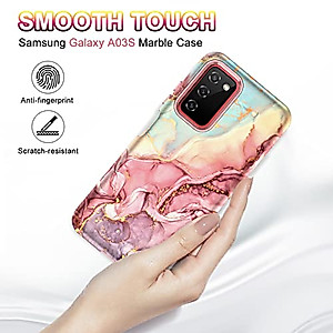 Btscase for Samsung Galaxy A03S Case, Marble Pattern 3 in 1 Heavy Duty Shockproof Full Body Rugged Hard PC+Soft Silicone Drop Protective Women Girl Cover for Samsung Galaxy A03S, Rose Gold
