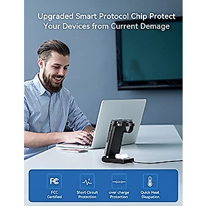 ELEGRP Wireless Charging Station, 3 in 1 Wireless Charger, Foldable Compact Size for iPhone 14/13/12/11/Pro/Max/SE/8 and Android Samsung and Pixel Phone, iWatch and Airpods (with 18w Adapter)