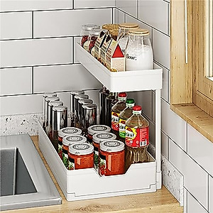 Under Sink Organizers and Storage Mezdbrud Kitchen Sink Organizer 2 Tier Load Pull-out Under Sink Shelves with Sliding Drawer Multi-Purpose Under the Sink Organizer for Kitchen Bathroom (White)