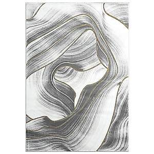 Abani Grey & Gold Metallic Contemporary Ribbon Area Rug, 5'3"x7'6" (5x8) Rugs Swirl Design Neutral Non-Shed Bedroom Rug