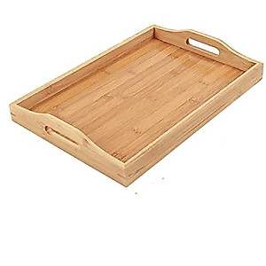 GEEKLLS Breakfast Tray Rectangular Bamboo Tea Box Tray Food Snacks Bread Coffe Serving Tray Table Bottle Cups Storage Plate Home Dinning Room Decor