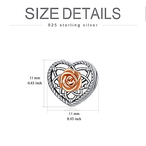 MBSUUH Personalized Rose Birth Flower Photo Charms Fit Snake Bracelet Necklace 925 Sterling Silver Customized Heart Shape Floral Picture Bead Christmas Charm