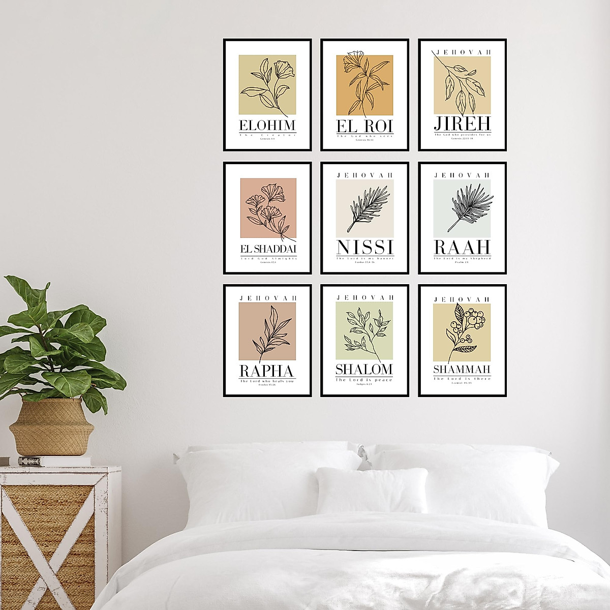 BigWig Prints Christian Wall Art - Scripture Wall Art, Christian Decorations, Jesus Artwork, Religious Home Decor, Scripture Pictures, Faith Inspired Minimalist Prints - Unframed Set of 9 (8x10”)