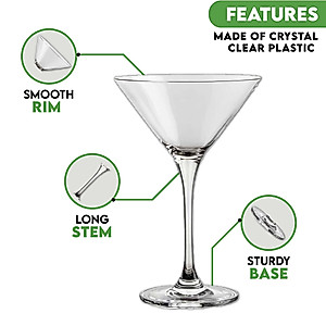 K BASIX Unbreakable Martini Glasses Set of 2 Reusable Plastic 10oz (300mL) Perfect for Cocktail Whiskey Margarita Glassware for Home Bar Martini Glass Birthday & Martini Set