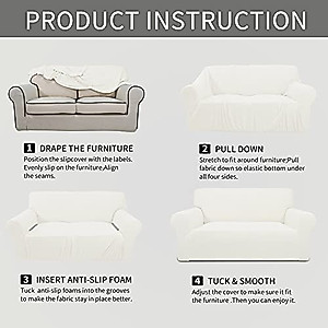 Easy-Going Stretch Chair Sofa Slipcover 1-Piece Couch Sofa Cover Furniture Protector Soft with Elastic Bottom for Kids, Pet. Spandex Jacquard Fabric Small Checks (Chair, Cream)